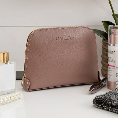 CARELIKA Beauty Bag with zip. brown – Unlimited Supply Corp
