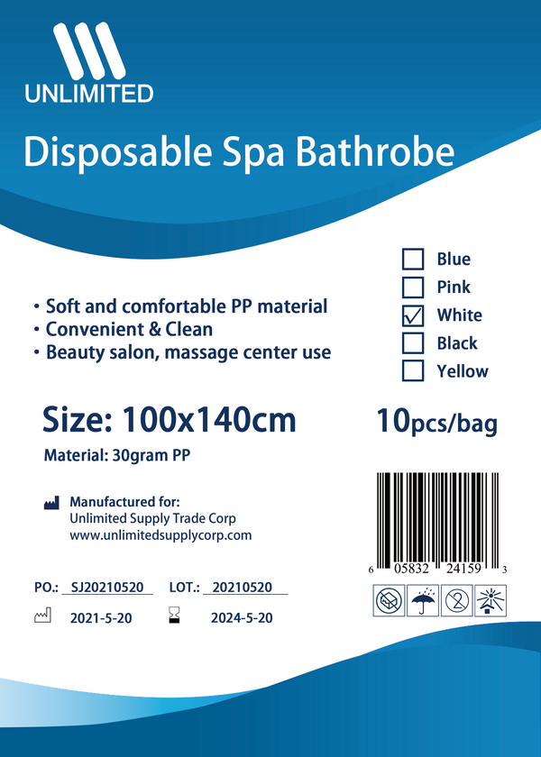 BEST DISPOSABLE BATHROBE WHITE AND BLACK 100X 140 CM – Unlimited Supply ...